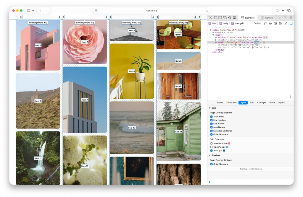 New Safari developer tools provide insight into CSS Grid Lanes | WebKit