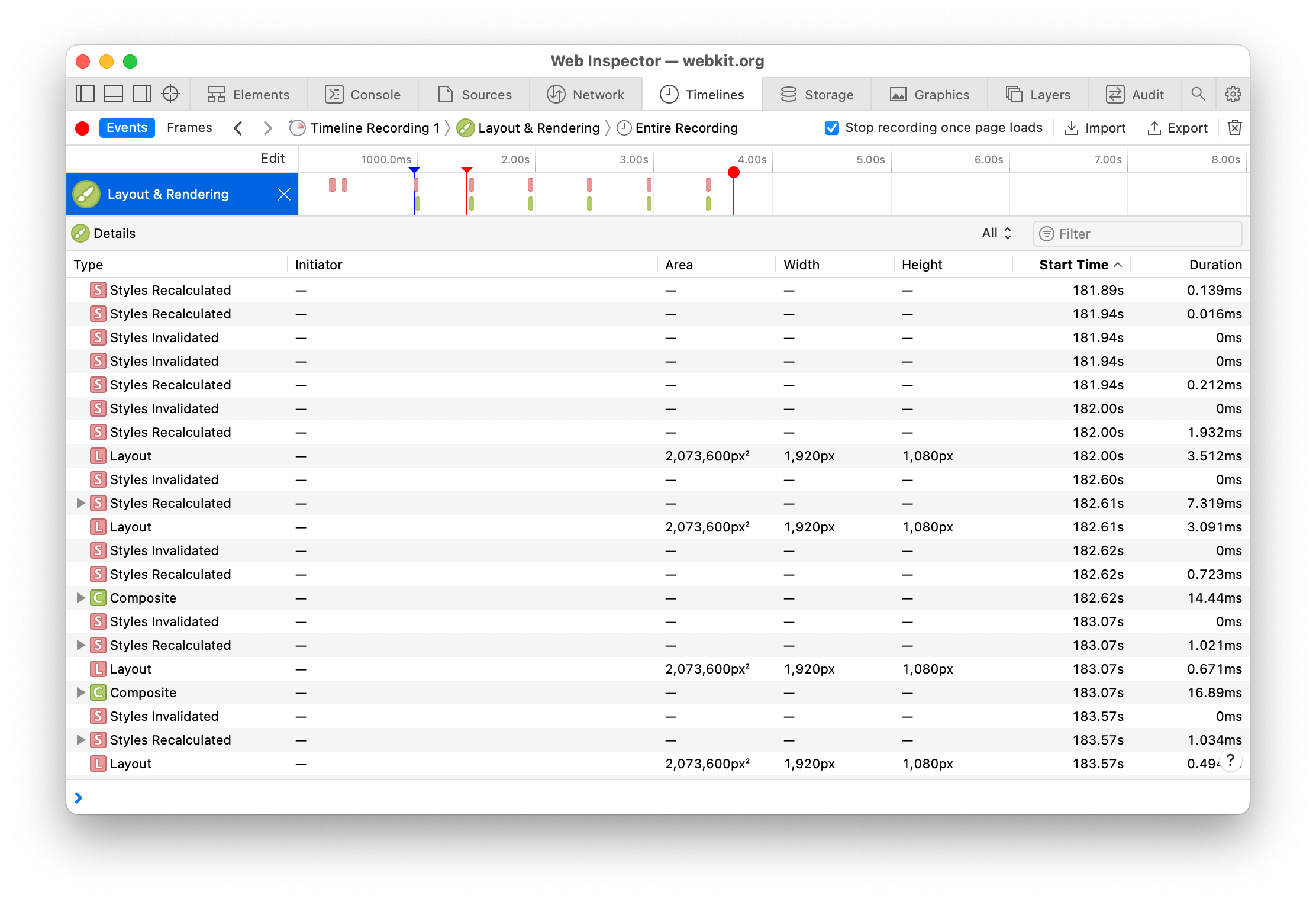 Timelines Tab Webkit