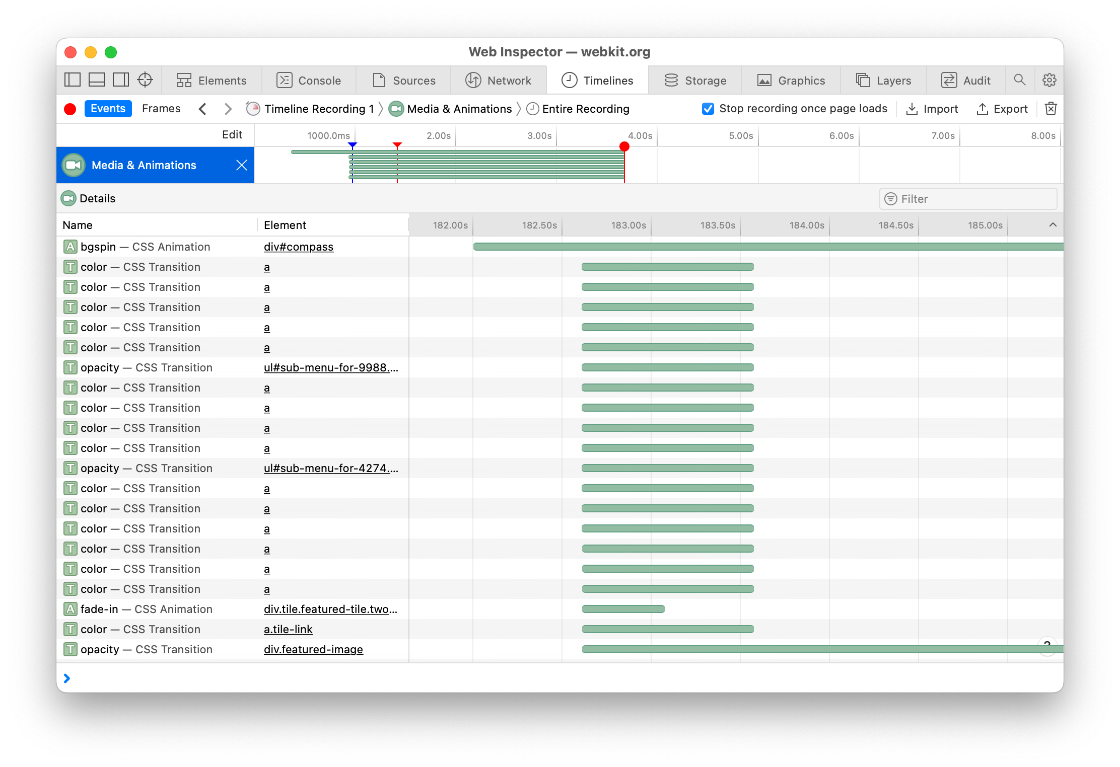 Timelines Tab Webkit